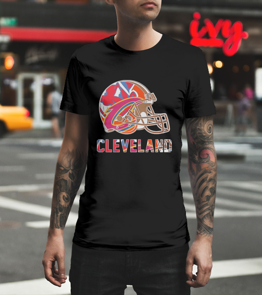 Cleveland Football Cavaliers Browns Guardians Helmet T-Shirt