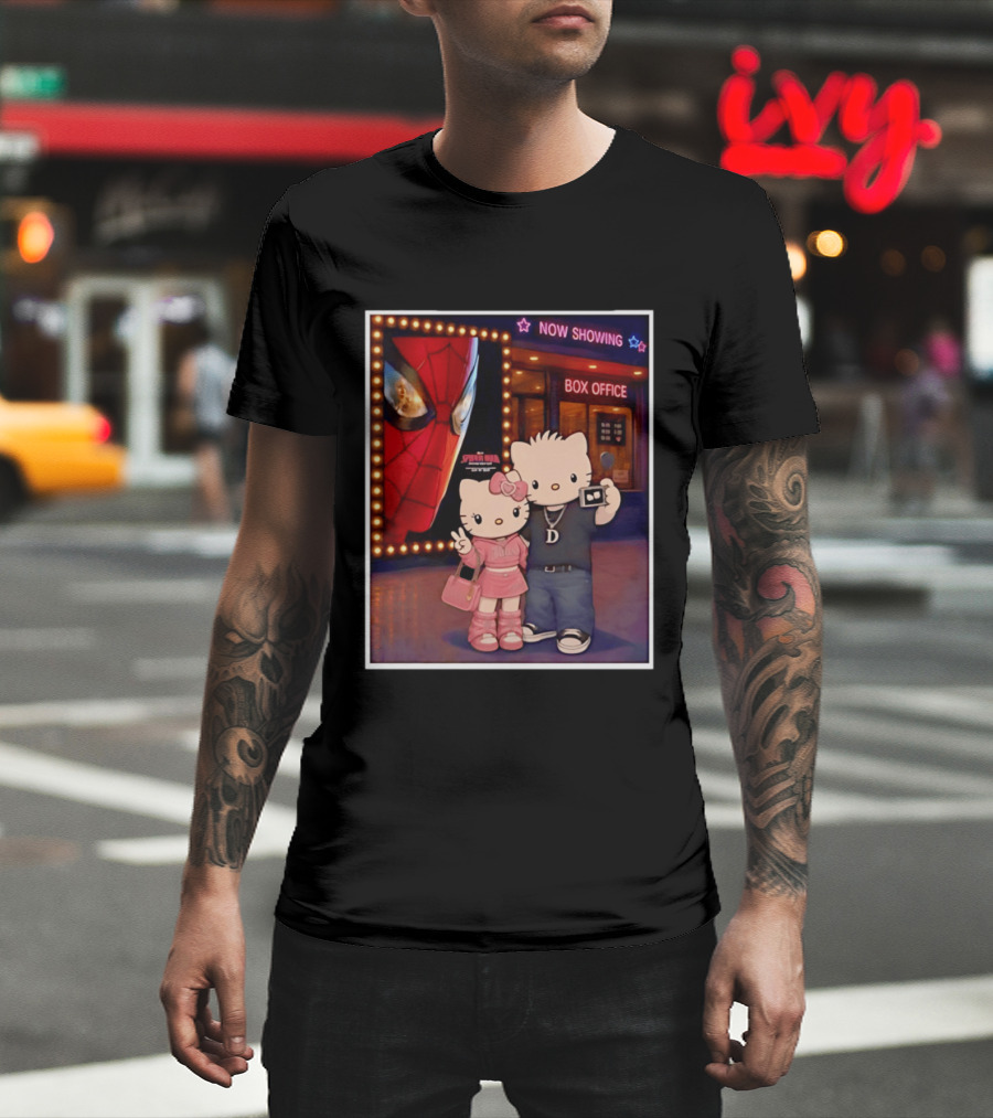 Now Showing Box Office Hello Kitty And Dear Daniel Spider Man Movie Polaroid Frame T-Shirt