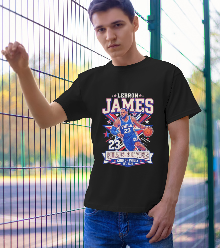 Lebron James 23 Philadelphia 76ers King Of Philly Est. 2026 Basketball Star T-Shirt