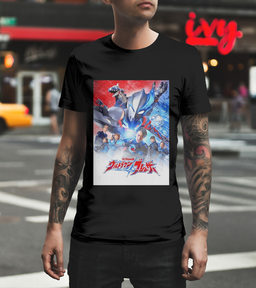 Ultraman Blazar Cast And Characters With Heroic Action Scene T-Shirt