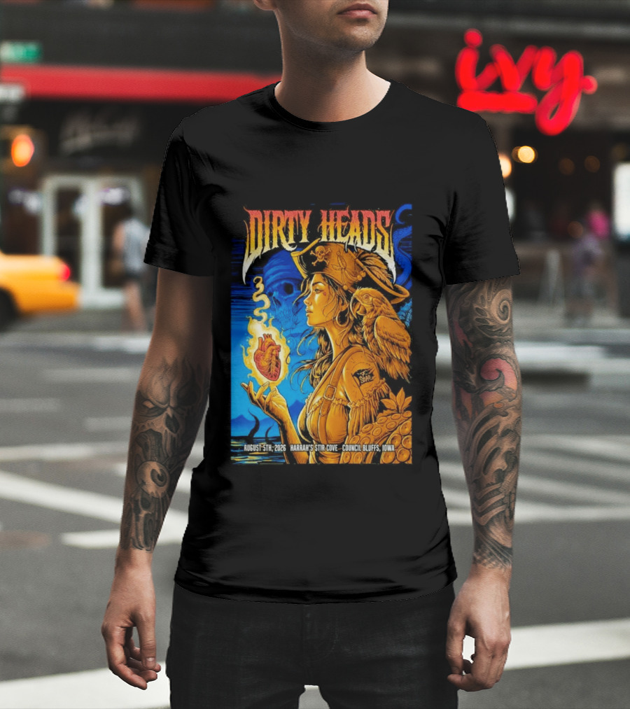 Dirty Heads August 5th 2026 Harrah's Stir Cove Council Bluffs Iowa Pirate Skull Parrot Live Event T-Shirt