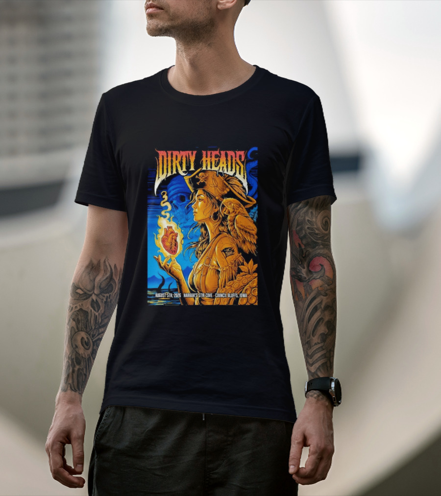 Dirty Heads August 5th 2026 Harrah's Stir Cove Council Bluffs Iowa Pirate Skull Parrot Live Event T-Shirt