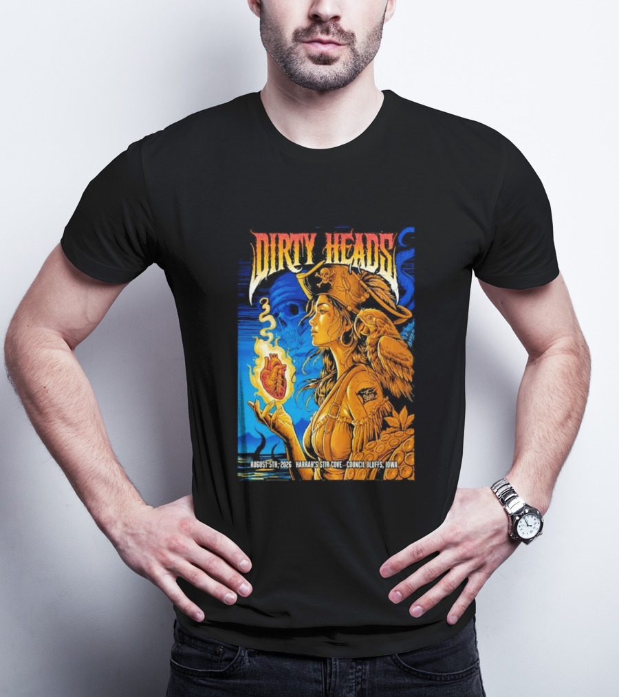 Dirty Heads August 5th 2026 Harrah's Stir Cove Council Bluffs Iowa Pirate Skull Parrot Live Event T-Shirt