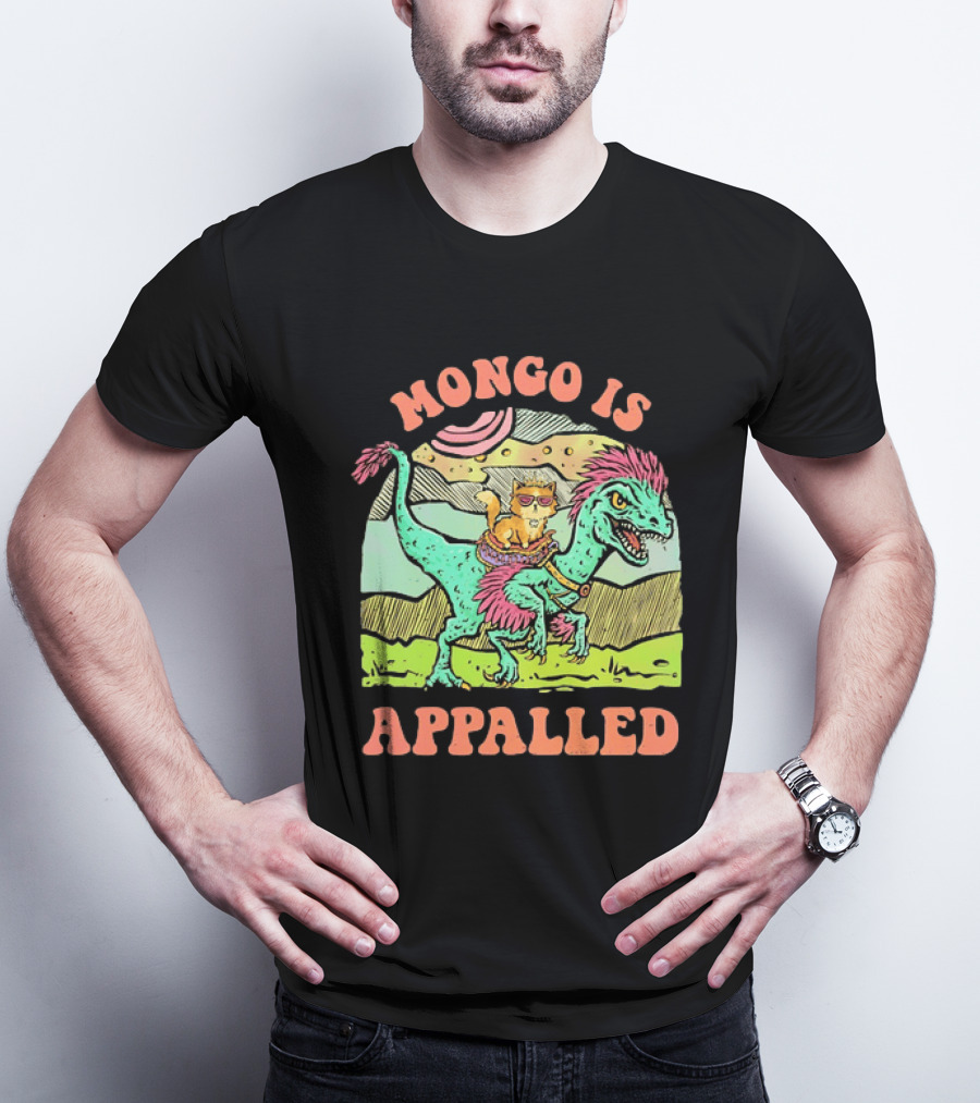 Mongo Is Appalled Cat Riding Dinosaur Raptor T-Shirt