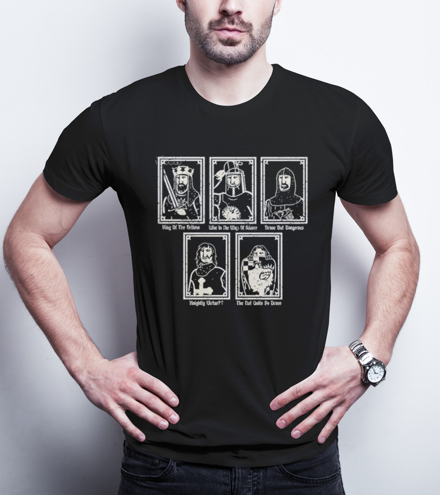 Monty Python And The Holy Grail King Arthur Sir Bedevere Sir Lancelot Patsy Black Knight T-Shirt
