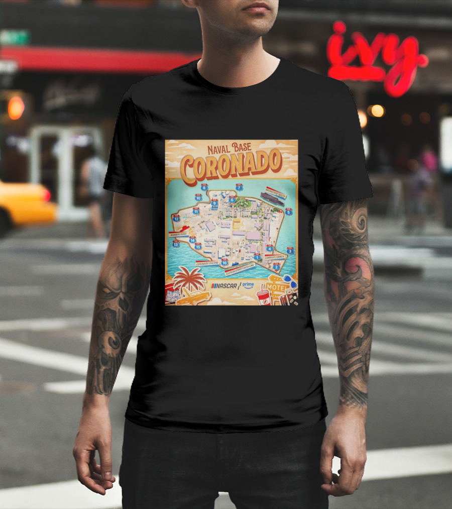 Naval Base Coronado Map NASCAR Prime Ellyson Start Finish Line Broadcast Booth T-Shirt