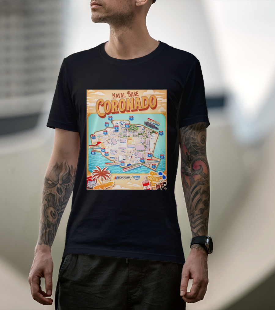 Naval Base Coronado Map NASCAR Prime Ellyson Start Finish Line Broadcast Booth T-Shirt