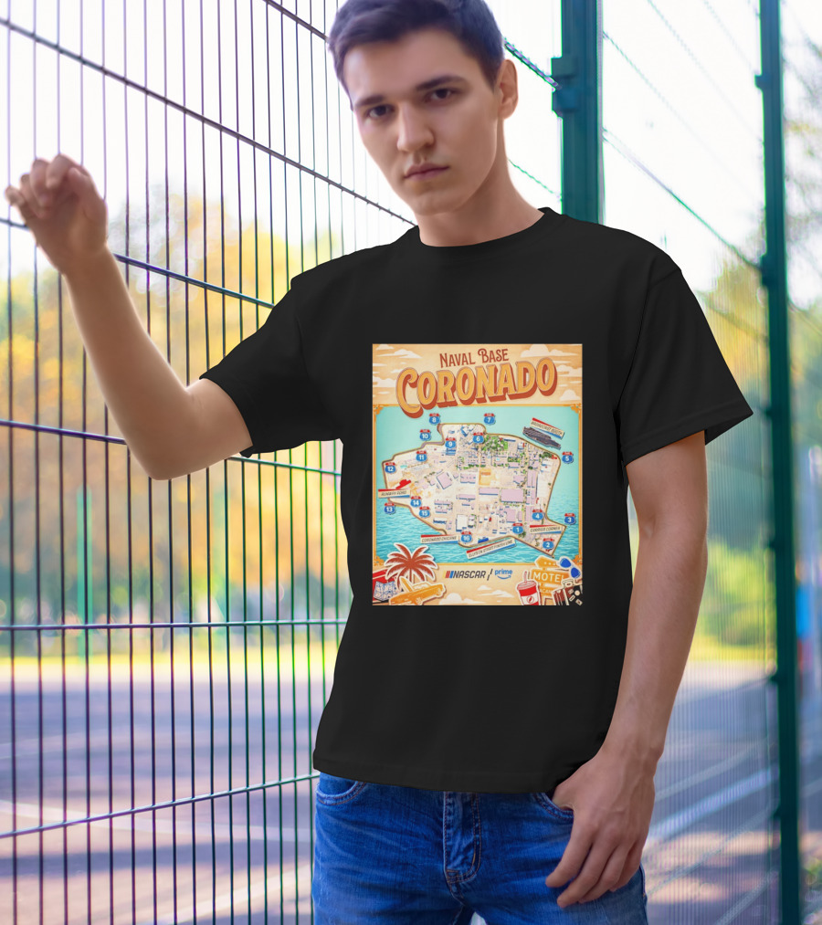 Naval Base Coronado Map NASCAR Prime Ellyson Start Finish Line Broadcast Booth T-Shirt