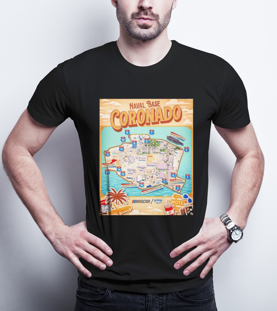Naval Base Coronado Map NASCAR Prime Ellyson Start Finish Line Broadcast Booth T-Shirt