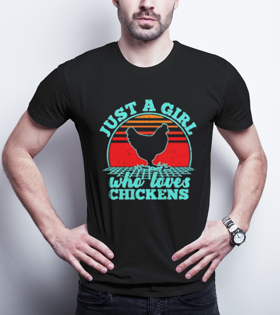 Just A Girl Who Loves Chickens Retro Sunset T-Shirt