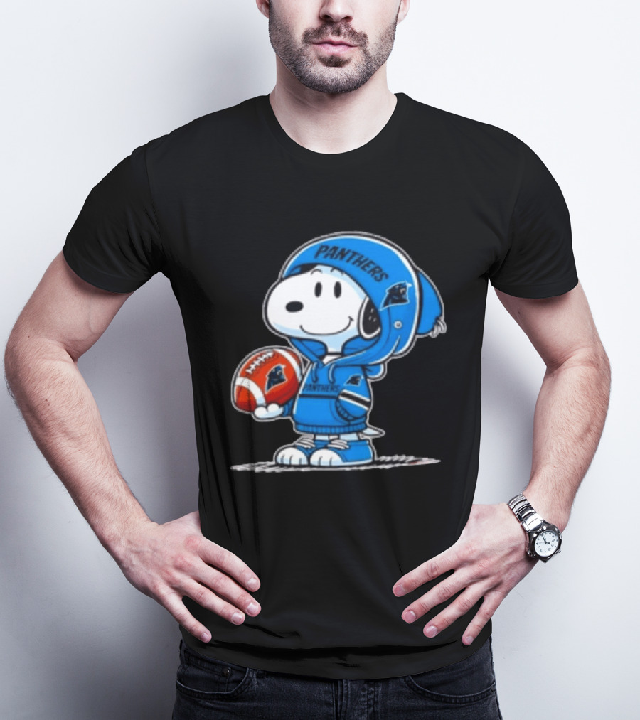Snoopy Carolina Panthers Fan Holding Football Peanuts T-Shirt
