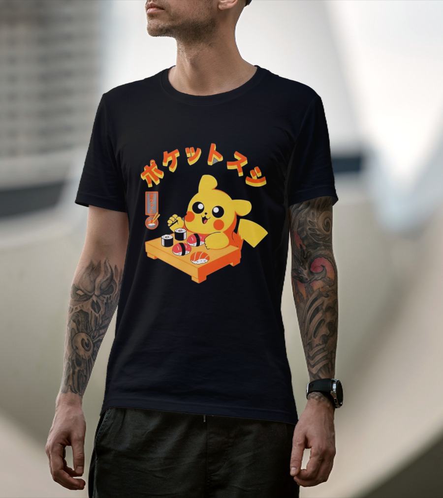 Pikachu Eating Sushi Pokemon Japanese Anime T-Shirt