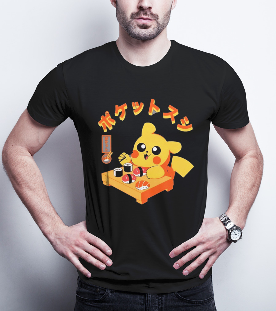 Pikachu Eating Sushi Pokemon Japanese Anime T-Shirt