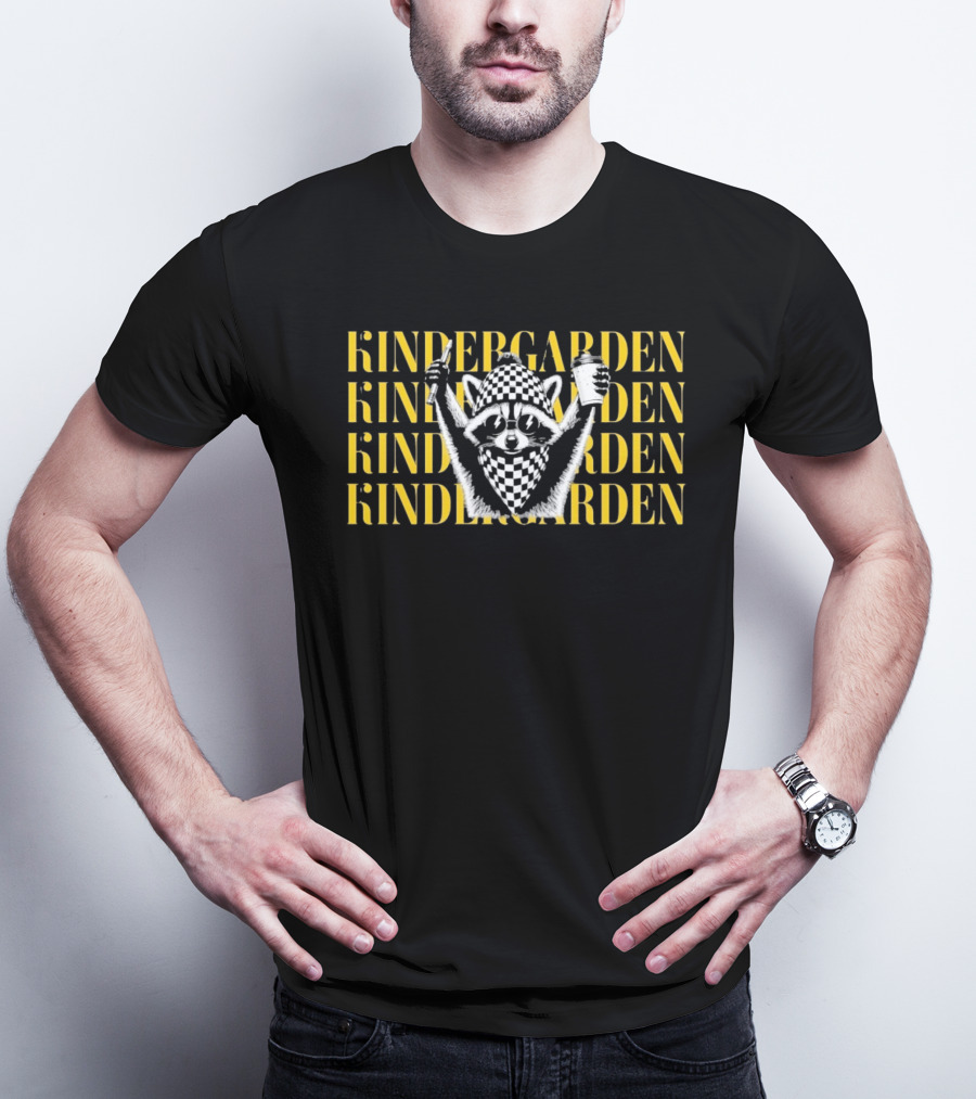 Kindergarden Raccoon With Coffee And Pencil T-Shirt
