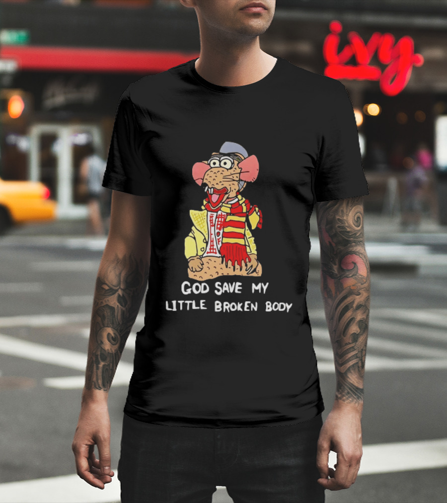 God Save My Little Broken Body Rat Character In Scarf And Yellow Jacket T-Shirt