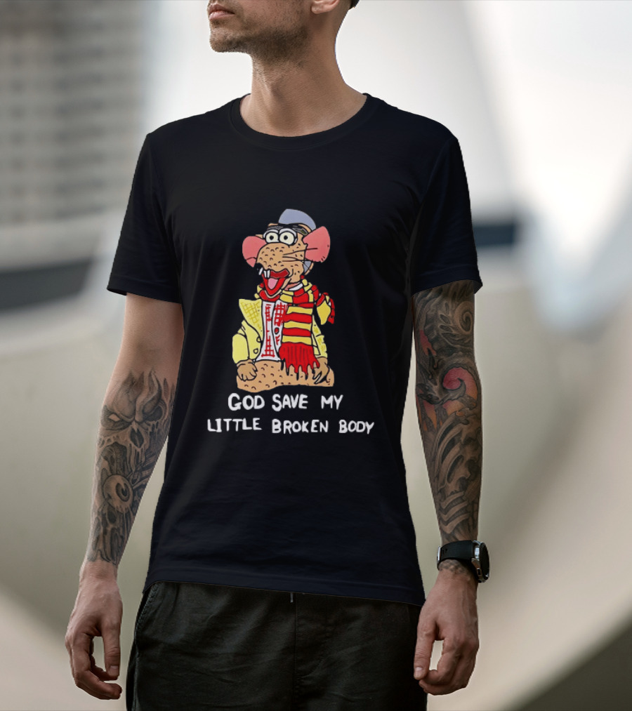 God Save My Little Broken Body Rat Character In Scarf And Yellow Jacket T-Shirt