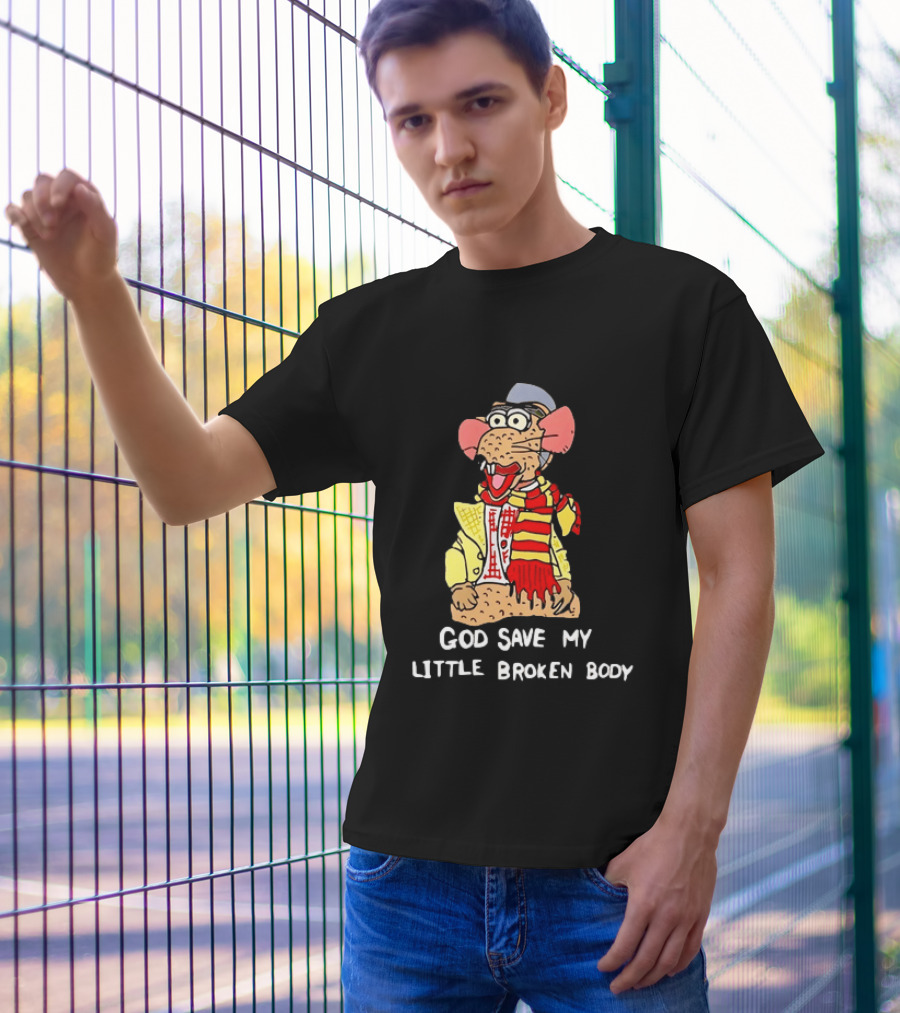 God Save My Little Broken Body Rat Character In Scarf And Yellow Jacket T-Shirt