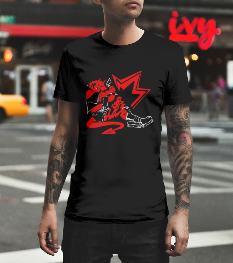 Red Devil Punk Demon Anime Character With Dynamic Action Pose T-Shirt