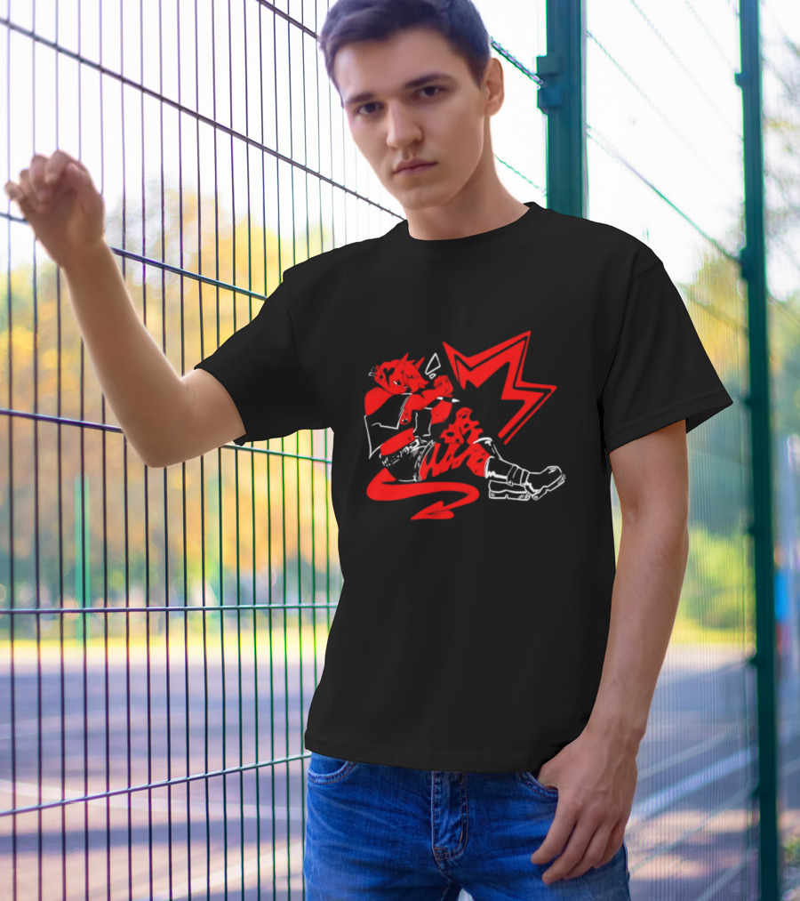 Red Devil Punk Demon Anime Character With Dynamic Action Pose T-Shirt