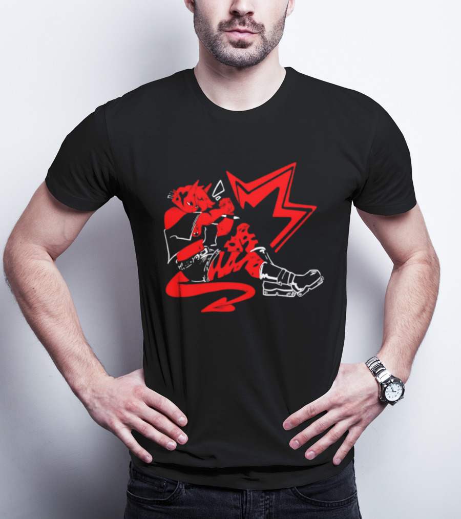 Red Devil Punk Demon Anime Character With Dynamic Action Pose T-Shirt