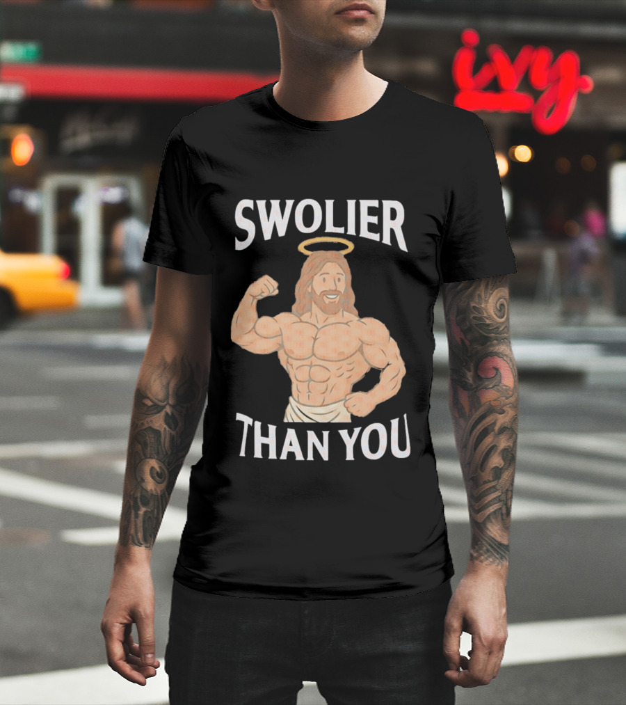 Swolier Than You Jesus Bodybuilder Muscles Fitness Halo T-Shirt