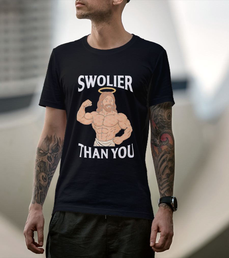 Swolier Than You Jesus Bodybuilder Muscles Fitness Halo T-Shirt