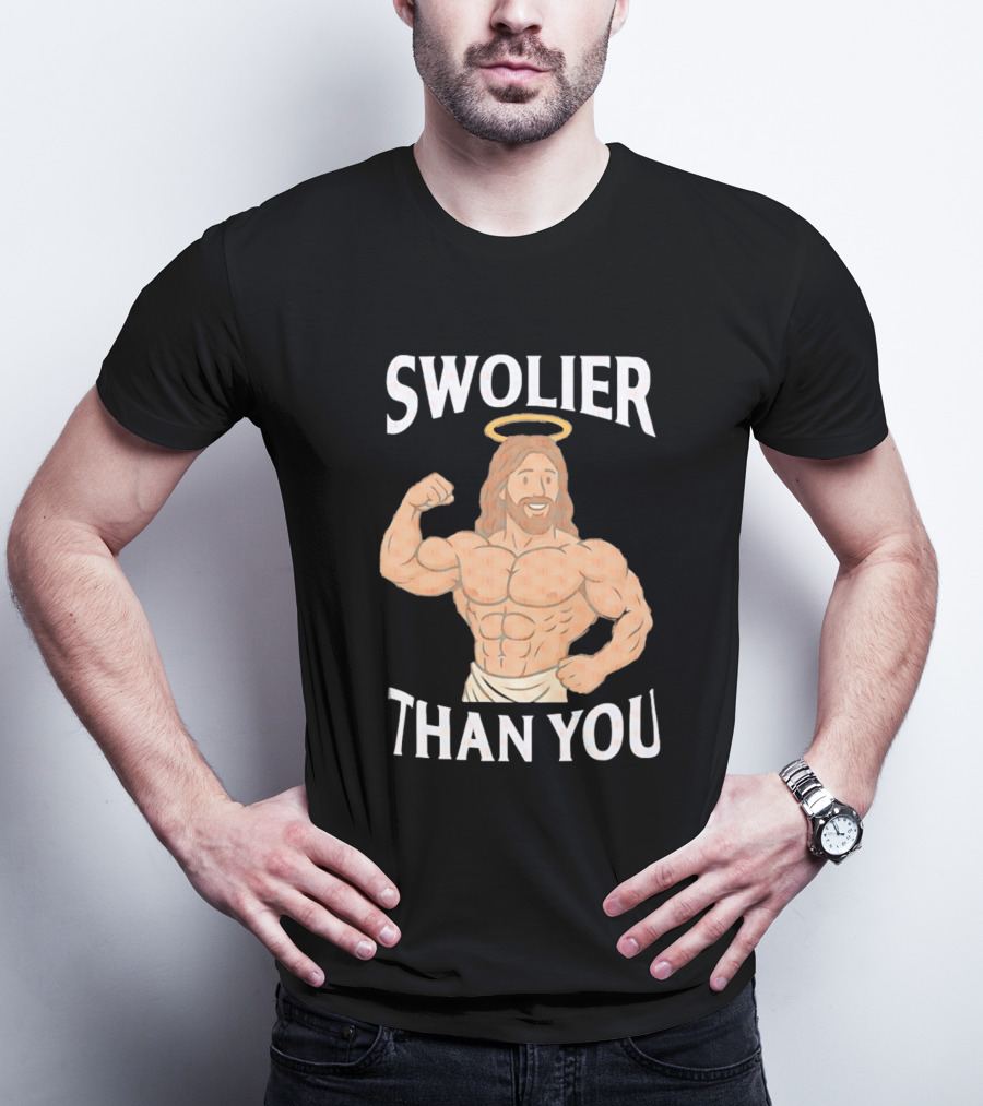 Swolier Than You Jesus Bodybuilder Muscles Fitness Halo T-Shirt