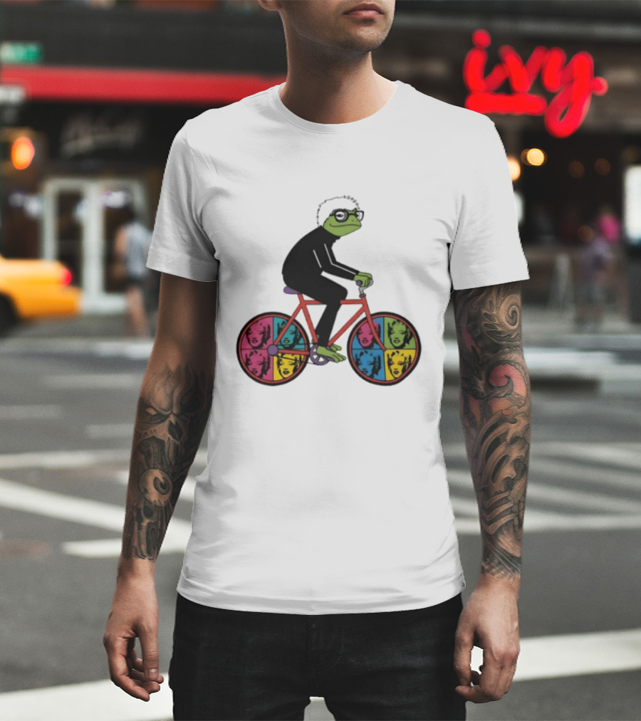 Andy Warhol Style Frog On Pop Art Bicycle T-Shirt