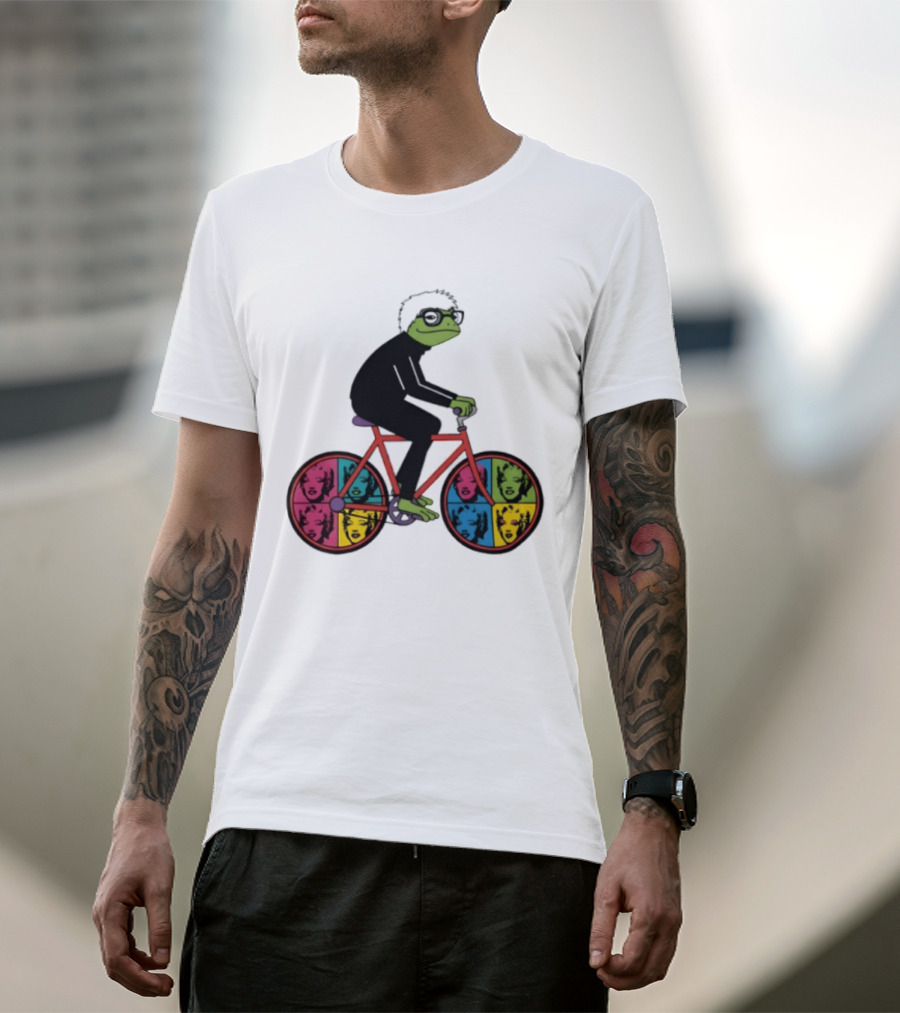 Andy Warhol Style Frog On Pop Art Bicycle T-Shirt
