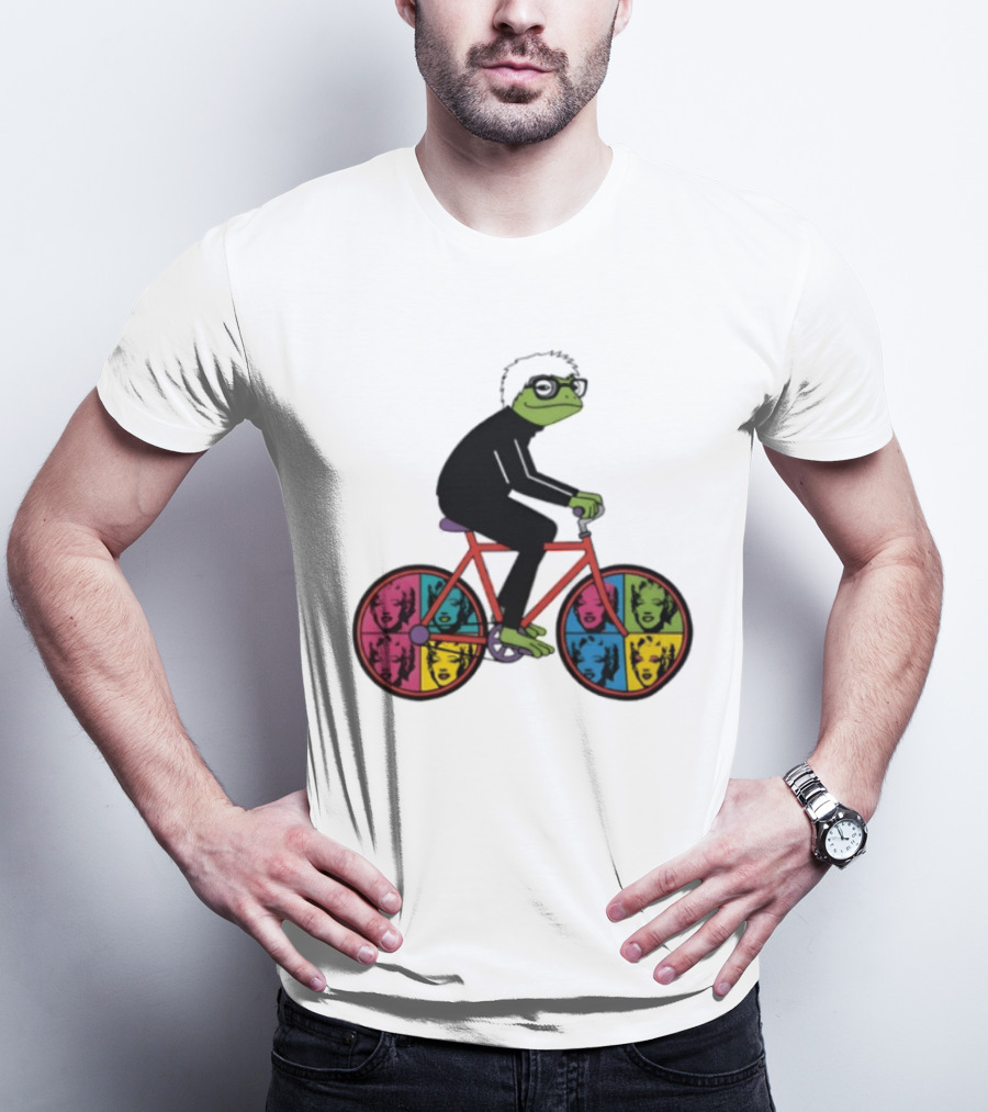 Andy Warhol Style Frog On Pop Art Bicycle T-Shirt