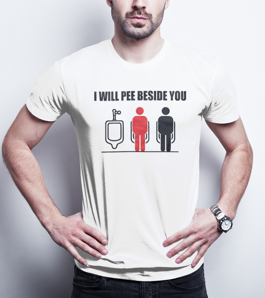 I Will Pee Beside You Red Black Human Figures Urinals T-Shirt