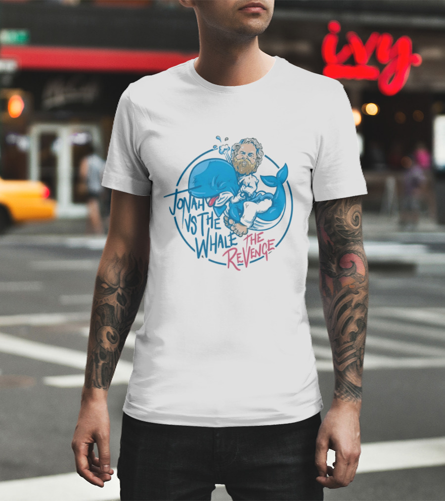 Jonah Vs The Whale The Revenge Cartoon Bearded Man Grappling Blue Creature T-Shirt