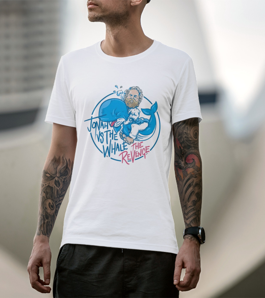 Jonah Vs The Whale The Revenge Cartoon Bearded Man Grappling Blue Creature T-Shirt