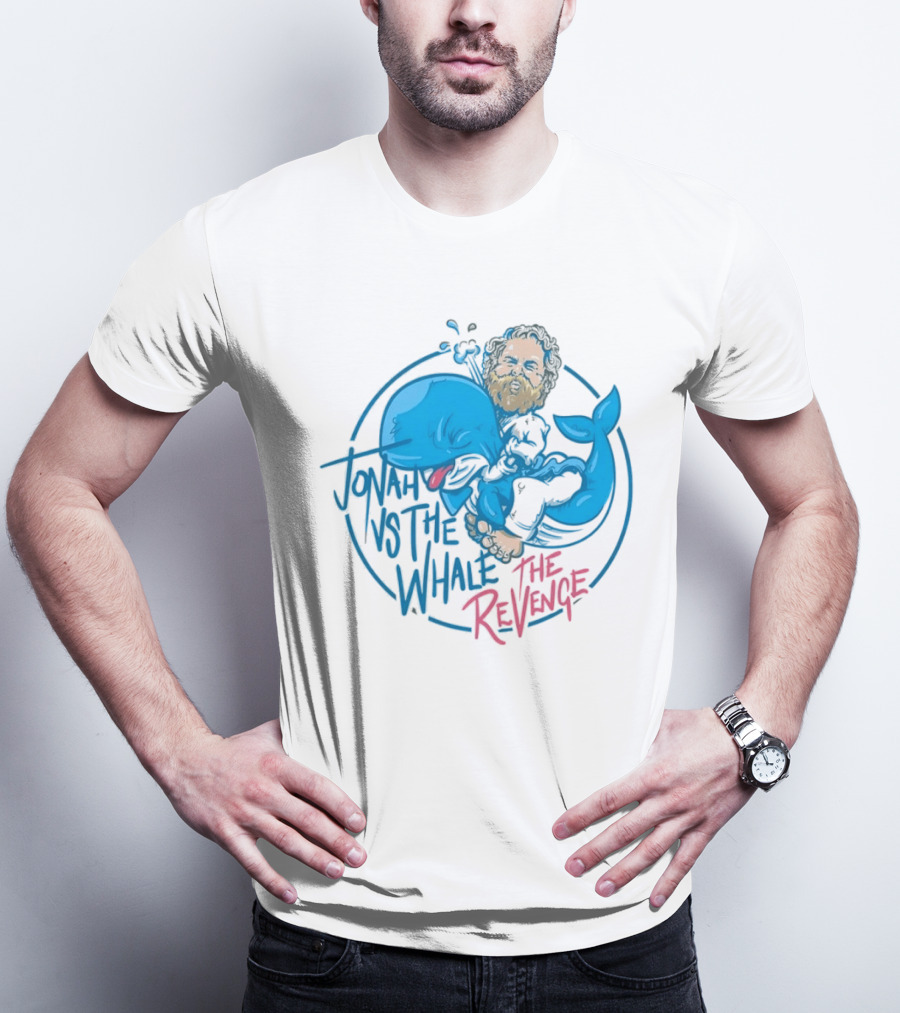 Jonah Vs The Whale The Revenge Cartoon Bearded Man Grappling Blue Creature T-Shirt