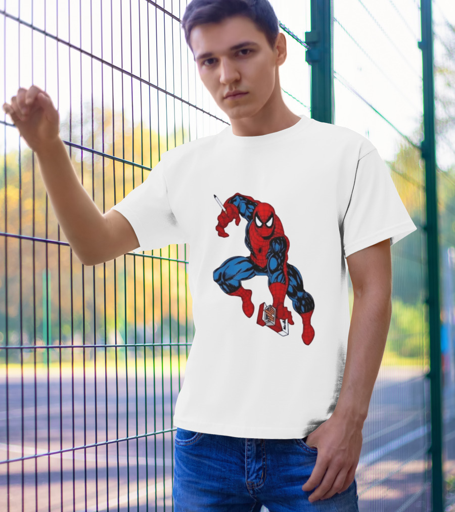 Marlboro Spider Man Crouching Holding Cigarette Packcartoon T-Shirt