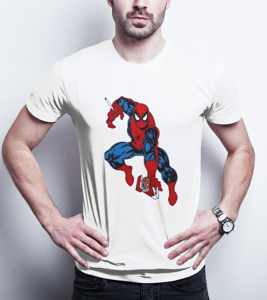Marlboro Spider Man Crouching Holding Cigarette Packcartoon T-Shirt