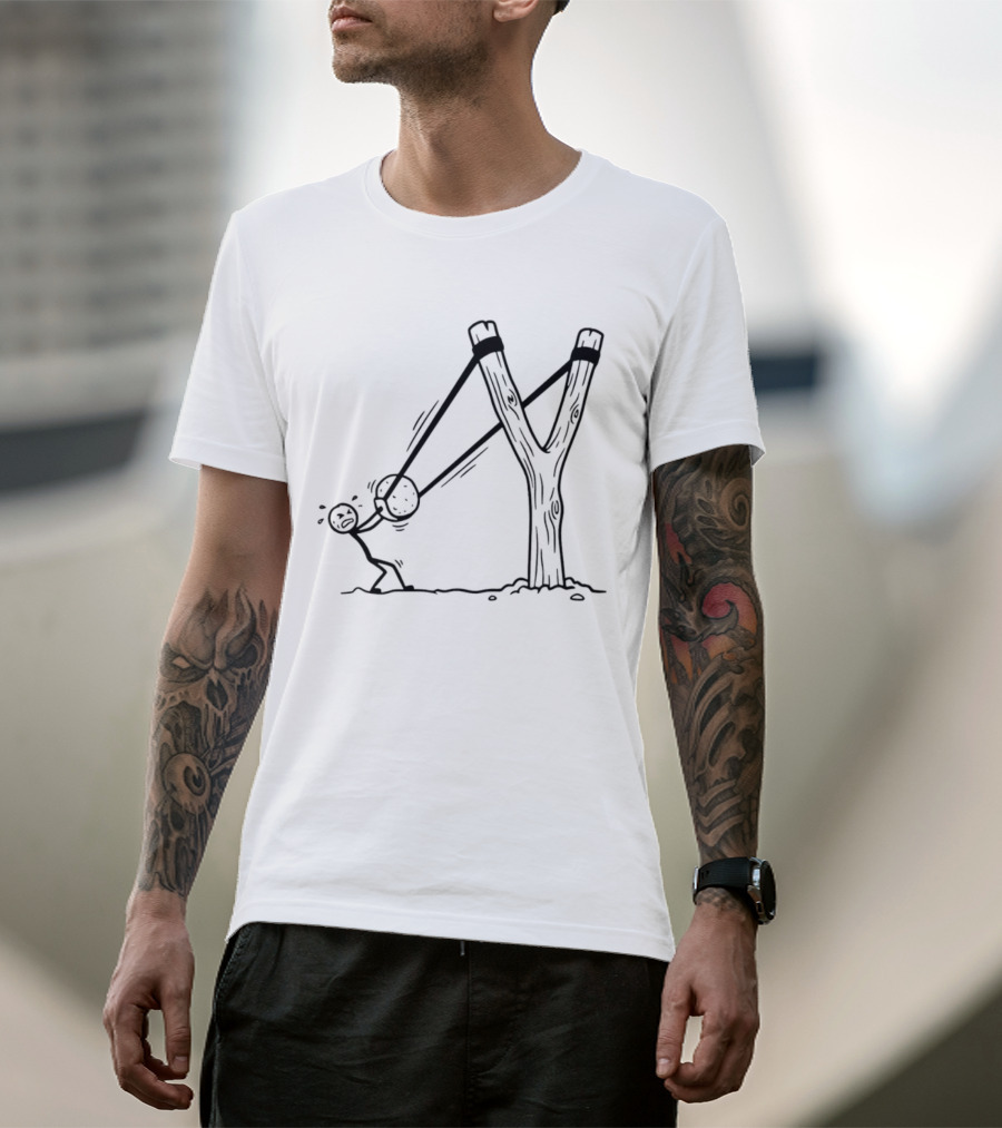 Stick Figure Slingshot Cartoon Pulling Back T-Shirt