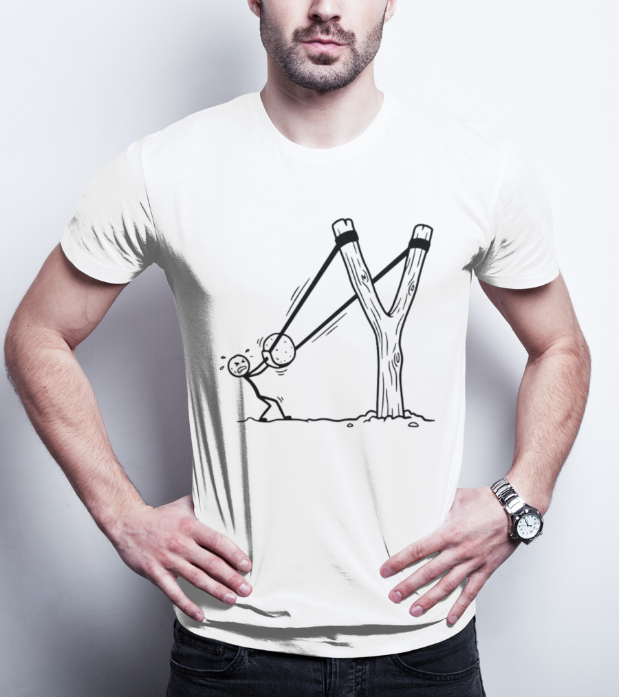 Stick Figure Slingshot Cartoon Pulling Back T-Shirt