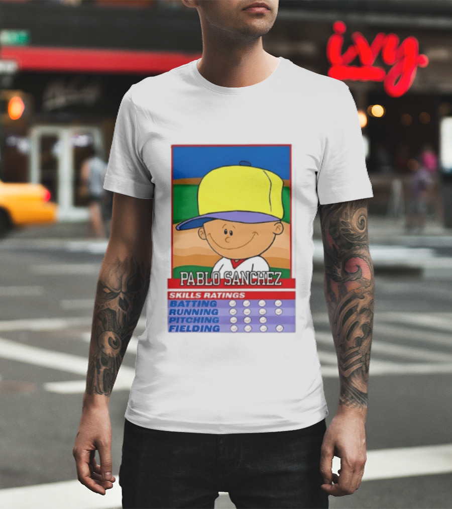 Trending Pablo Sanchez Skills Ratings Card Batting Running Pitching Fielding T-Shirt