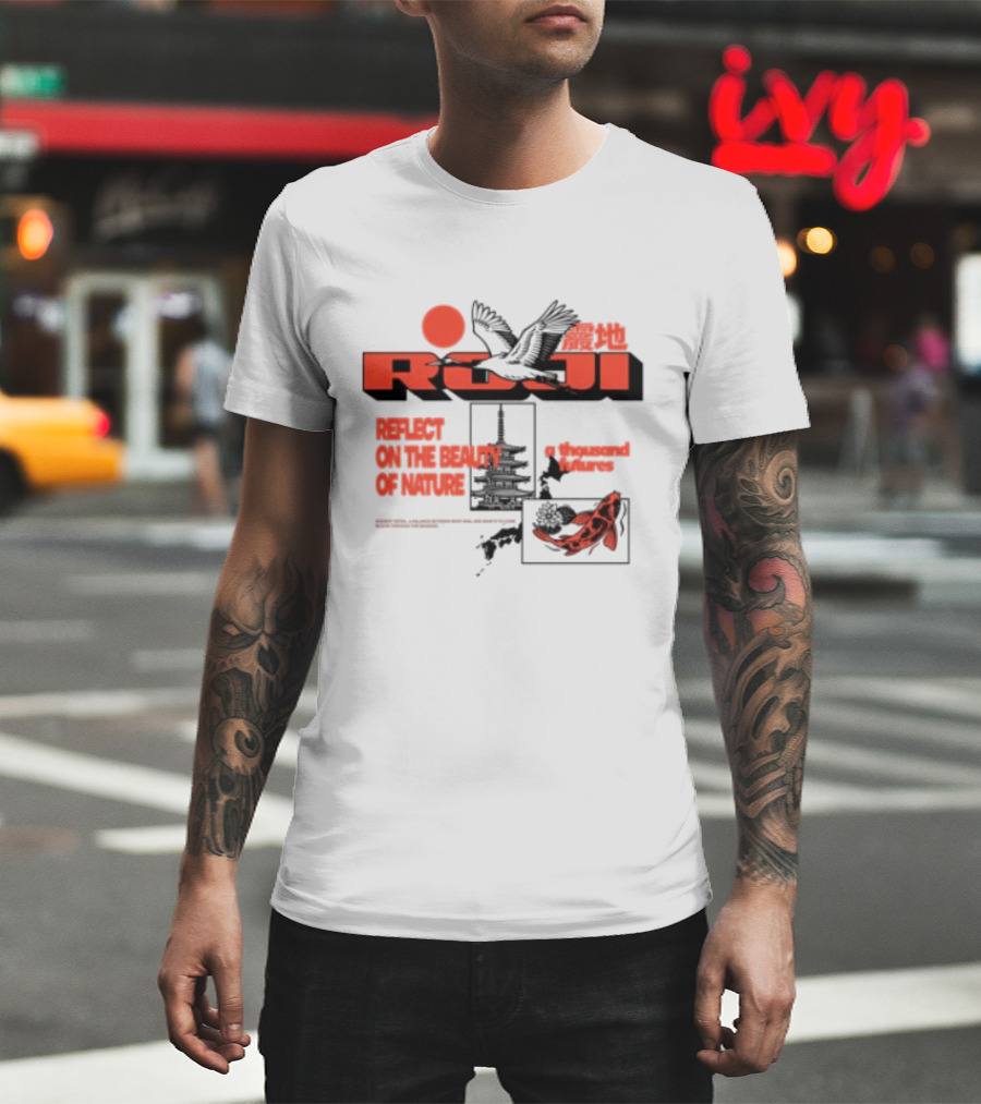 Unik Clothing Store Roji White Reflect On The Beauty Of Nature A Thousand Futures Koi Birds T-Shirt