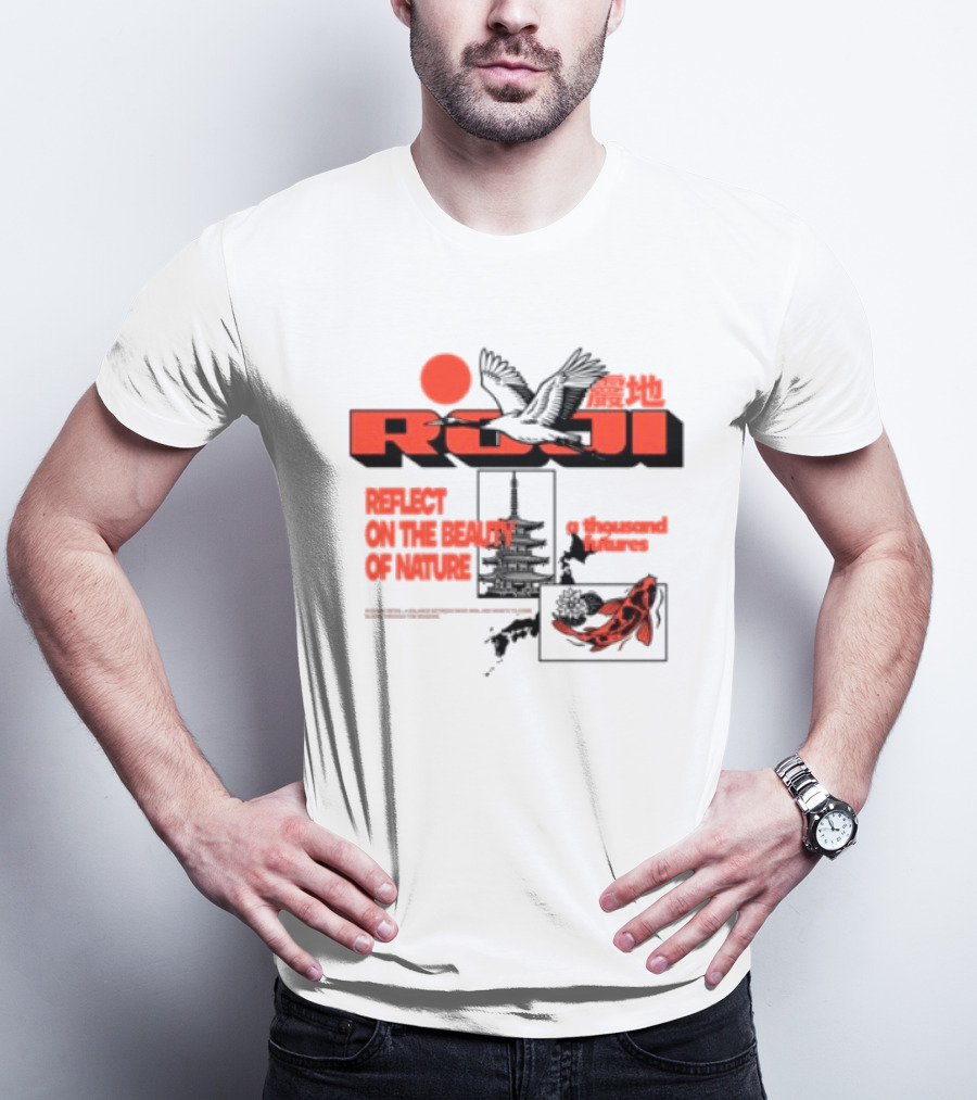 Unik Clothing Store Roji White Reflect On The Beauty Of Nature A Thousand Futures Koi Birds T-Shirt