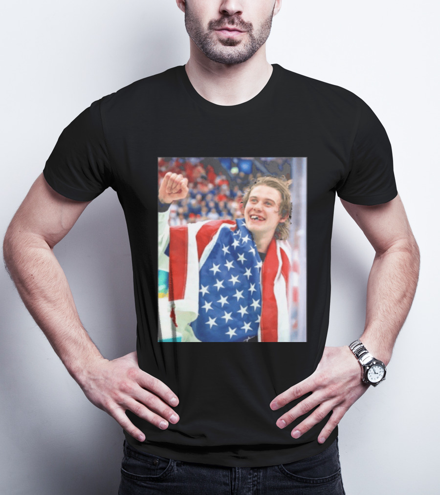 Jack Hughes USA Hockey World Champs 2026 Victory Celebration American Flag T-Shirt