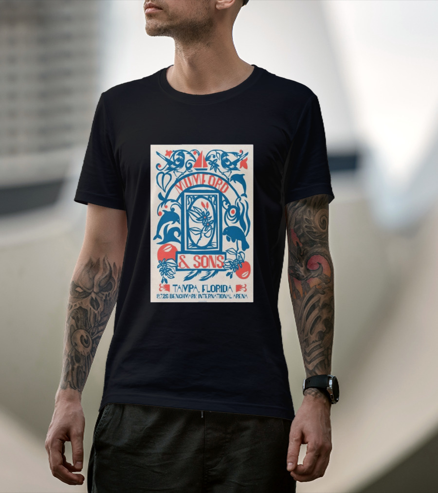 Mumford & Sons August 7 2026 Benchmark International Arena Tampa Florida With Dolphins And Floral Motif T-Shirt