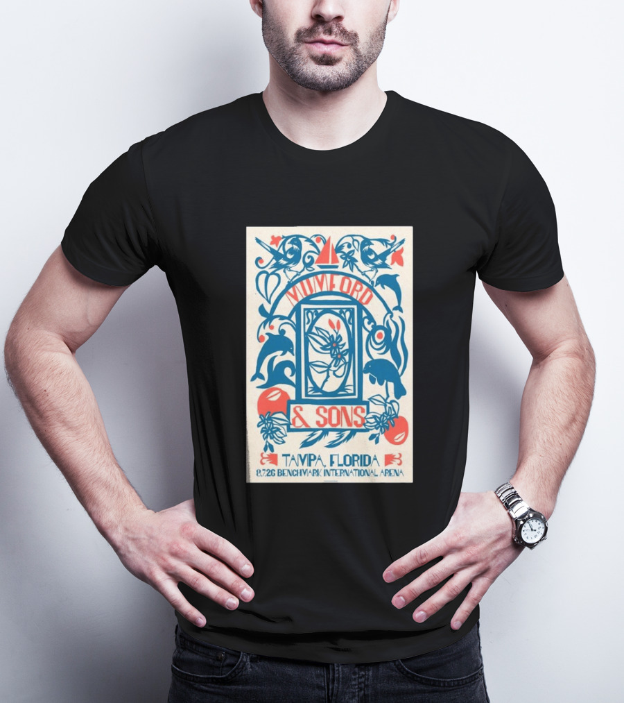 Mumford & Sons August 7 2026 Benchmark International Arena Tampa Florida With Dolphins And Floral Motif T-Shirt
