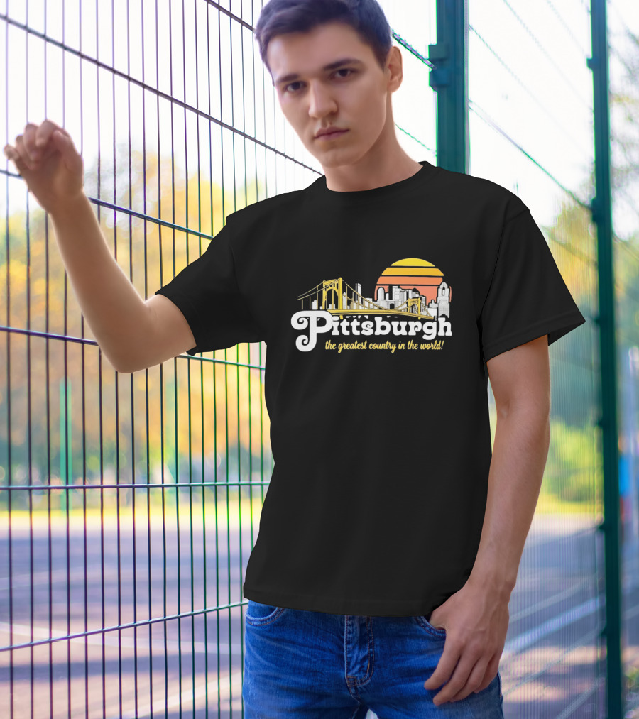 Pittsburgh Skyline With Bridge And Sunset The Greatest Country In The World T-Shirt