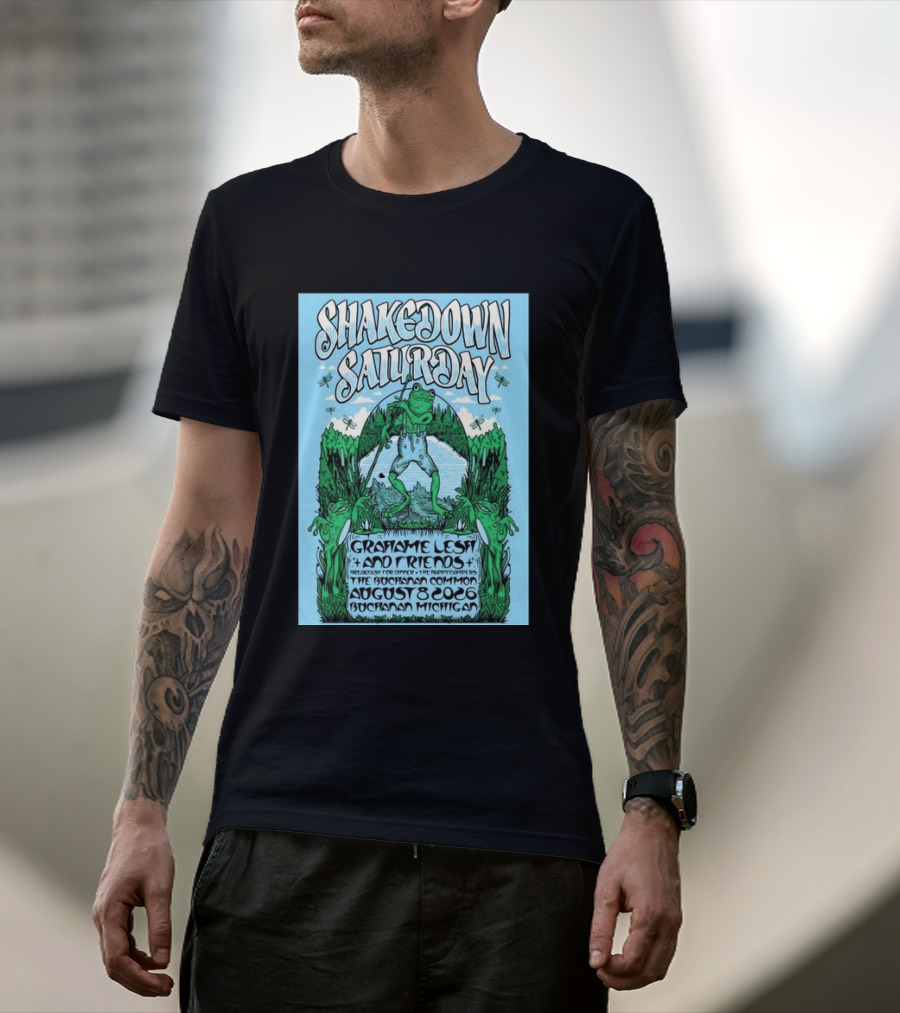 Grahame Lesh Shakedown Saturday August 8 2026 Buchanan Michigan Frog Art Trees Grahame Lesh And Friends Breakfast For Dinner Live Music Event T-Shirt