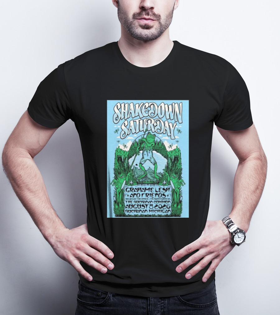 Grahame Lesh Shakedown Saturday August 8 2026 Buchanan Michigan Frog Art Trees Grahame Lesh And Friends Breakfast For Dinner Live Music Event T-Shirt