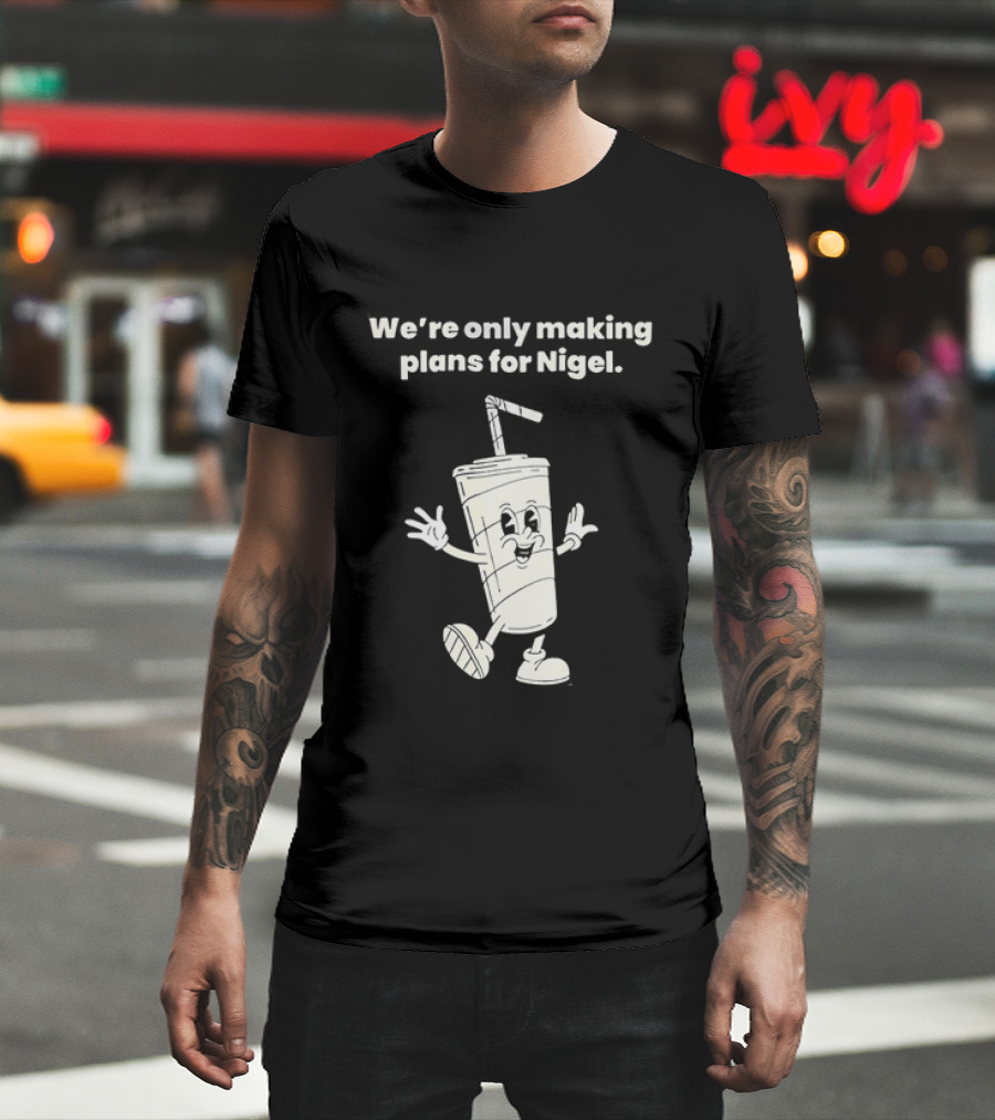 We're Only Making Plans For Nigel XTC 80s Music Cartoon Cup T-Shirt