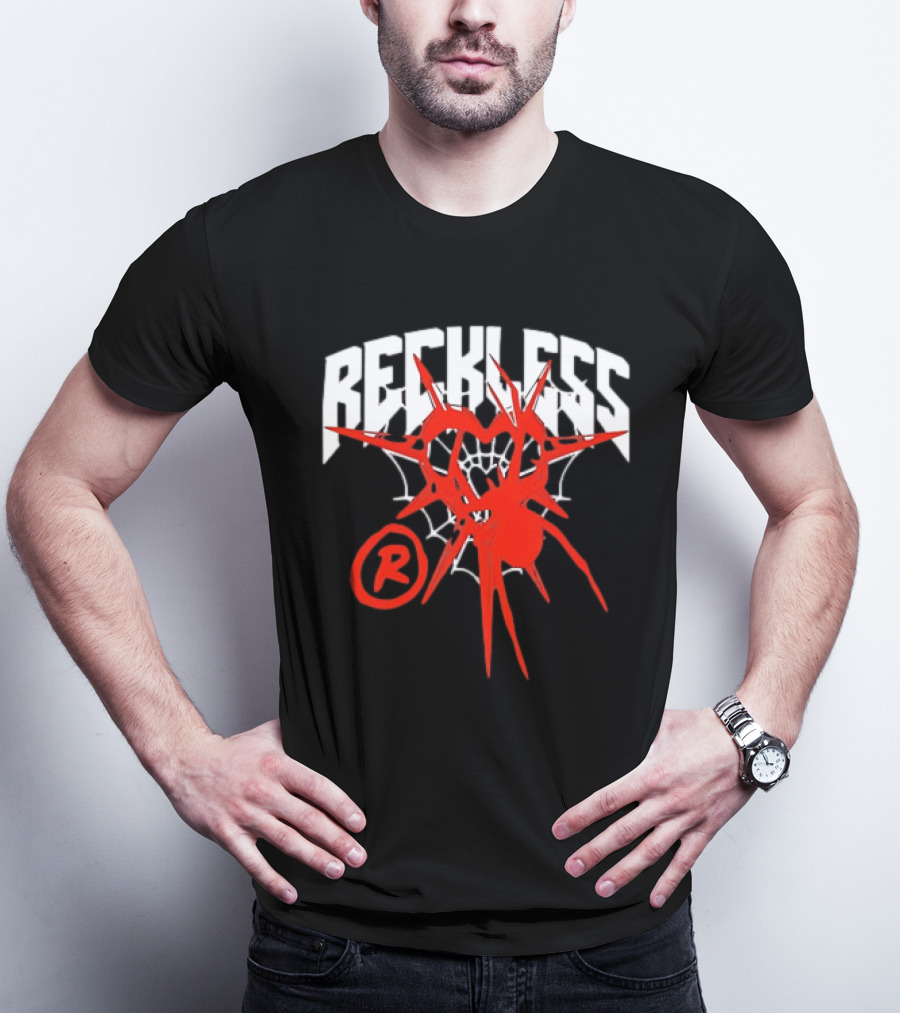 Reckless Web Heart With Spiky Red Symbol And R T-Shirt