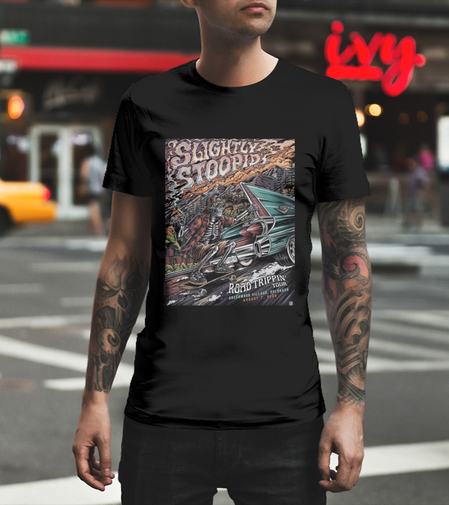 Slightly Stoopid Road Trippin Tour Greenwood Village Colorado August 7 2026 Fiddler's Green Amphitheatre T-Shirt
